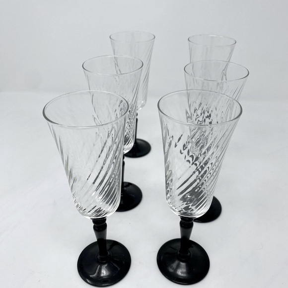 Dining | Vintage 198s Luminarc France Optic Swirl Black Stem Wine ...